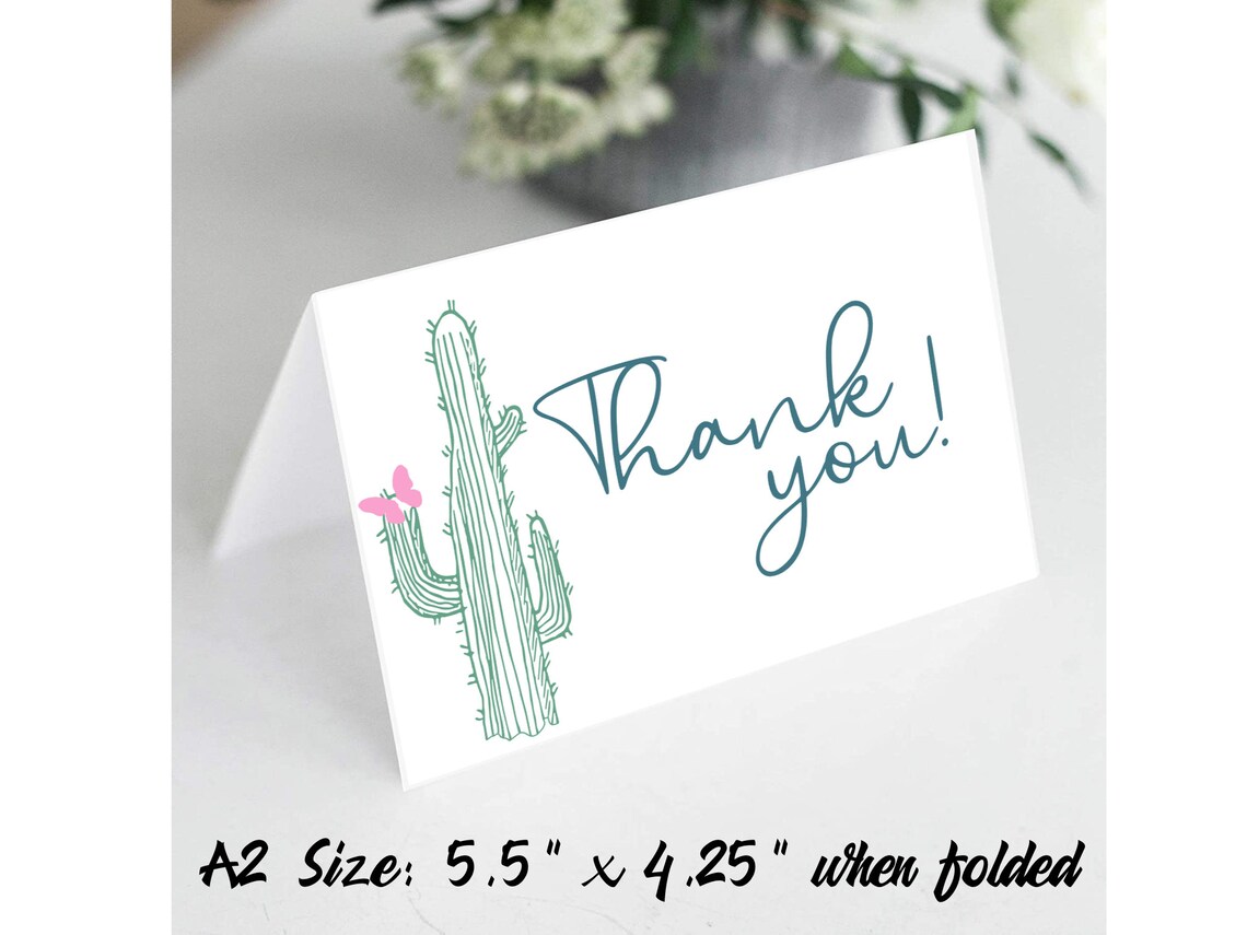 Printable Cactus Thank You Card, INSTANT DOWNLOAD, A2 Folded Greeting ...