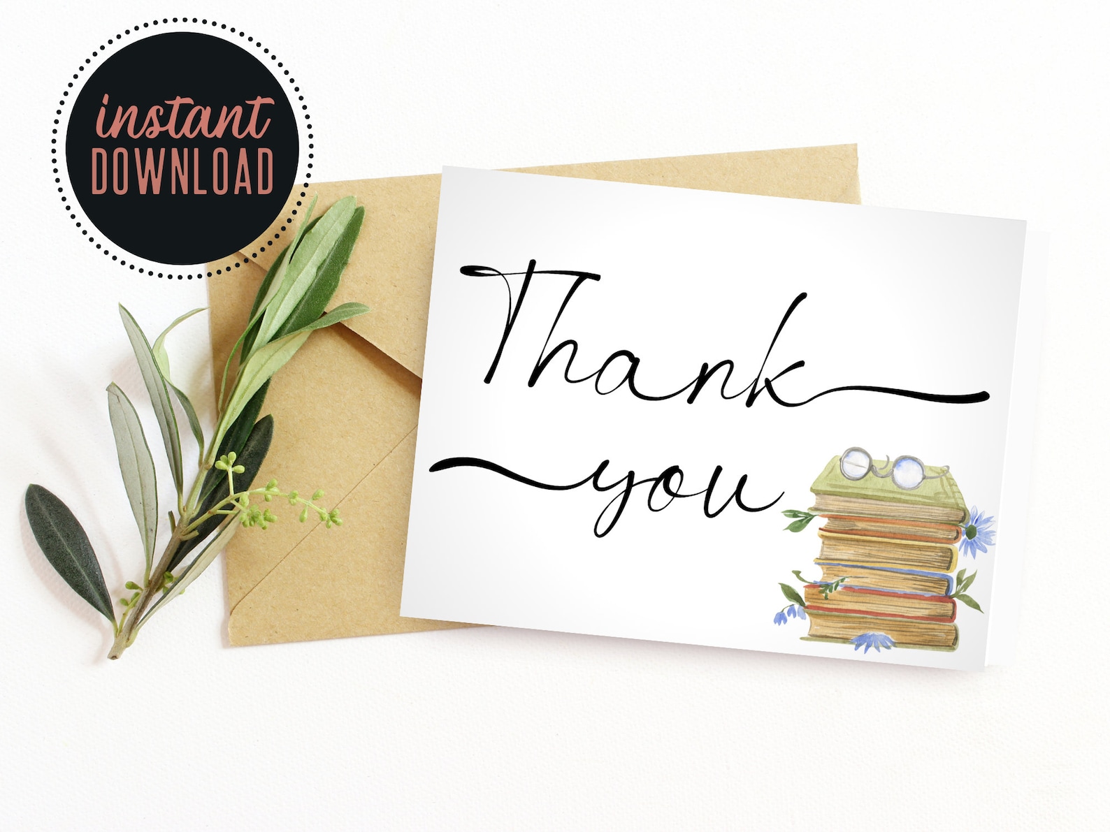 Printable Watercolor Book Thank You Card Printable Book - Etsy