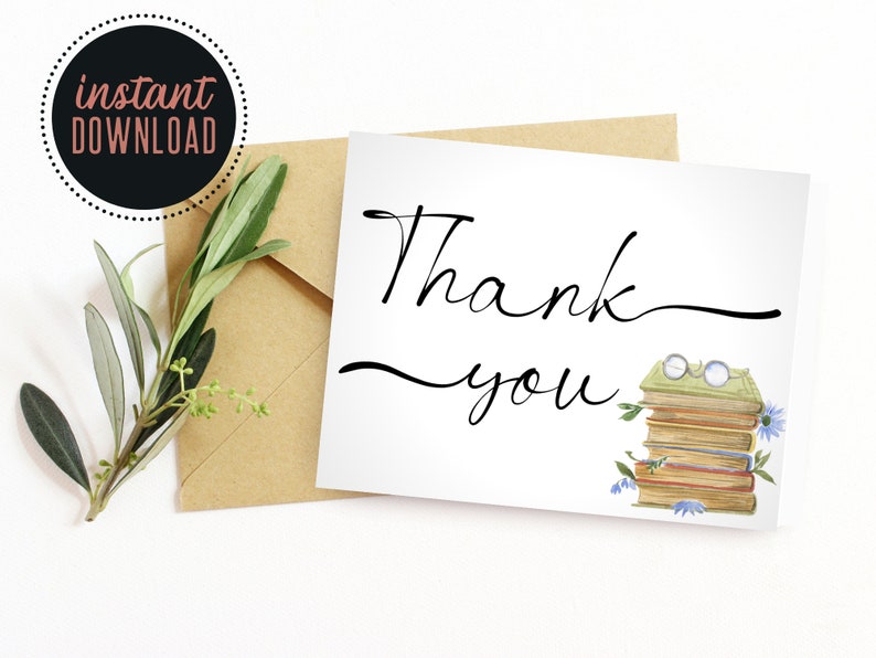 Printable Watercolor Book Thank You Card Printable Book - Etsy