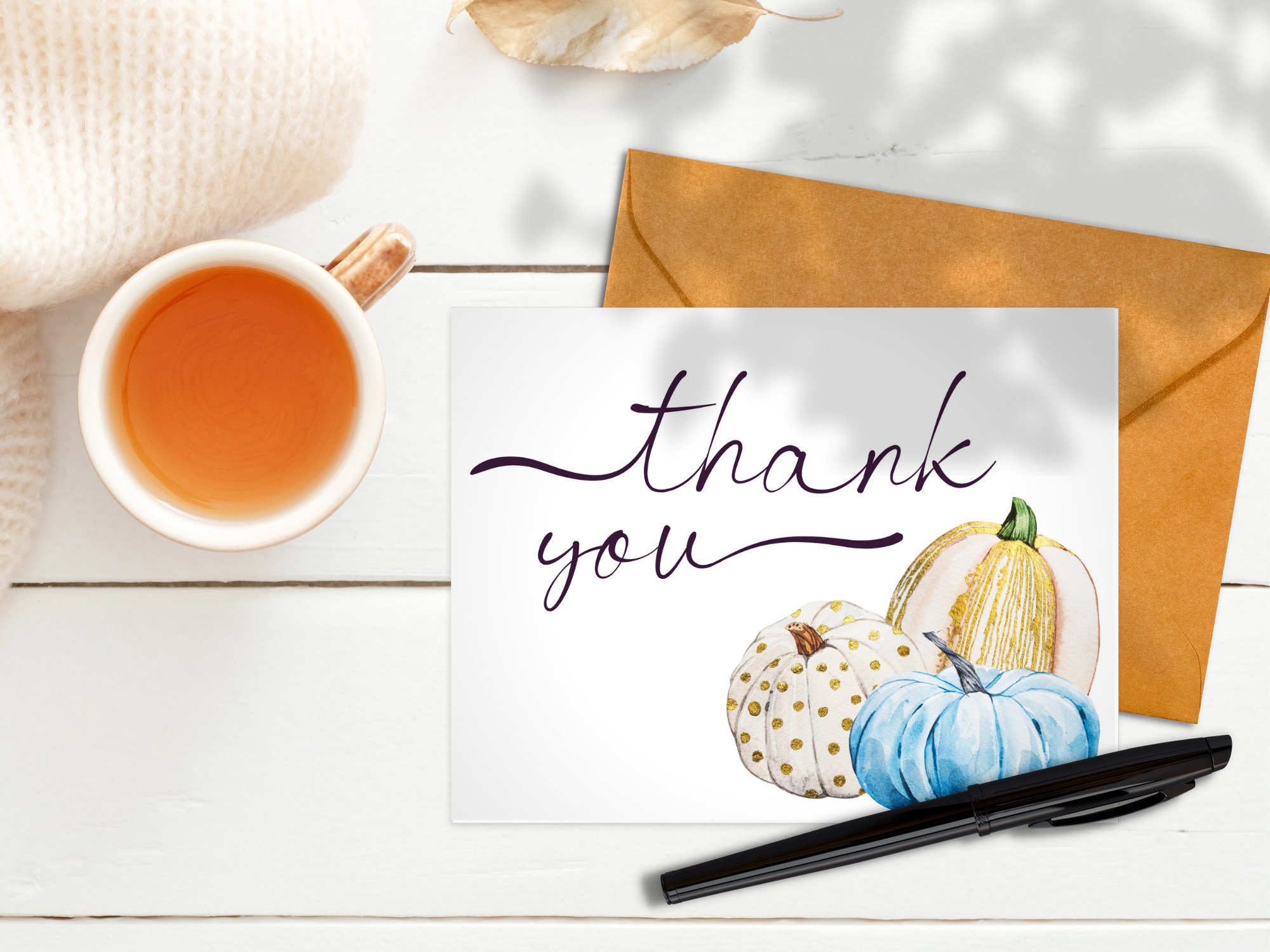 Printable Watercolor Pumpkin Thank You Card, Printable Fall Autumn ...