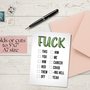 Printable F You Card With Options, Funny 5x7 Greeting Card, Offensive ...