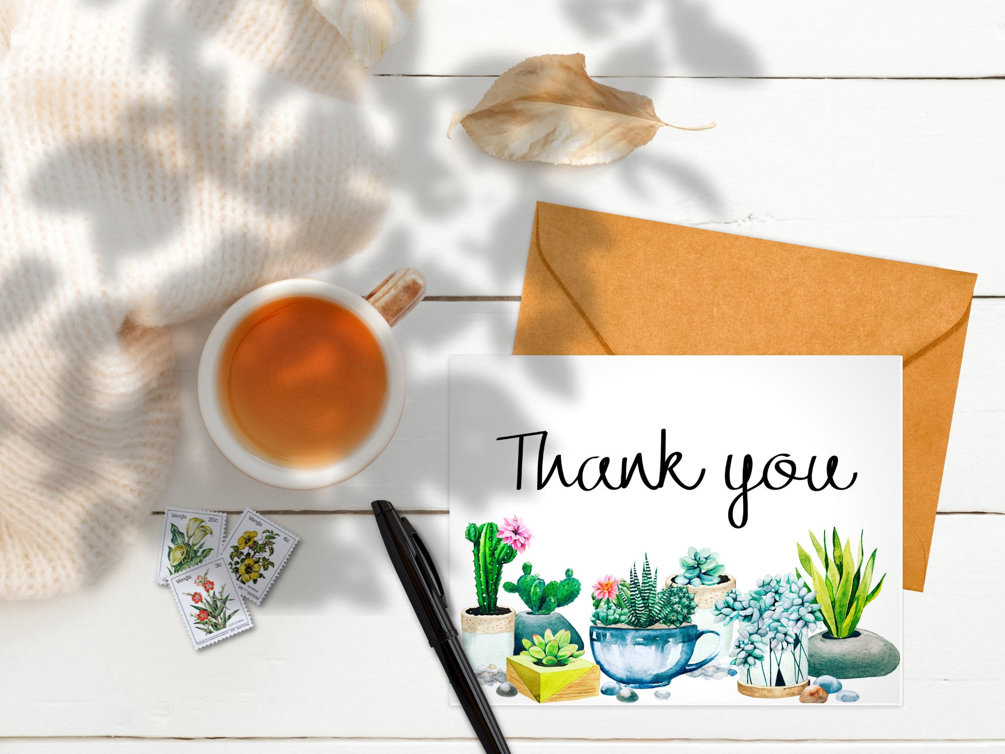 Printable Cactus Thank You Card, INSTANT DOWNLOAD, A2 Folded Greeting ...
