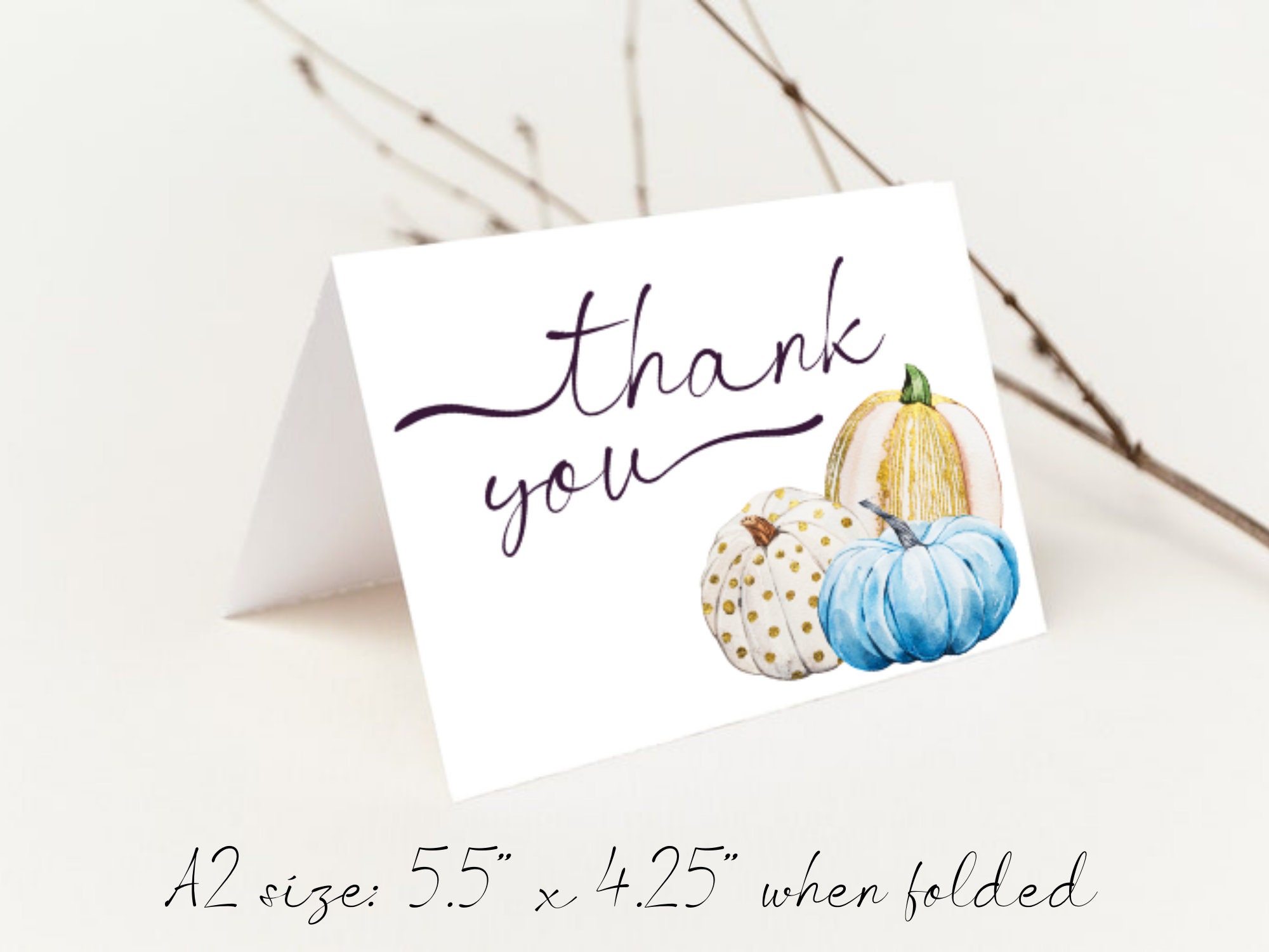 Printable Watercolor Pumpkin Thank You Card, Printable Fall Autumn ...