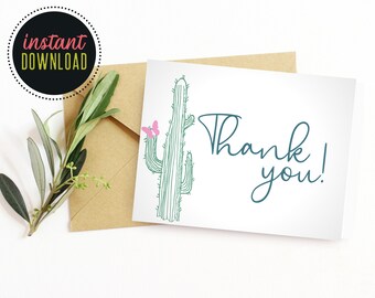 Printable Cactus Thank You Card, INSTANT DOWNLOAD, A2 Folded Greeting ...