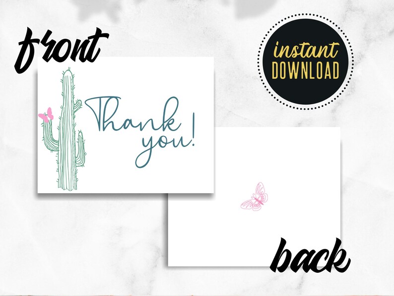 Printable Cactus Thank You Card, INSTANT DOWNLOAD, A2 Folded Greeting ...