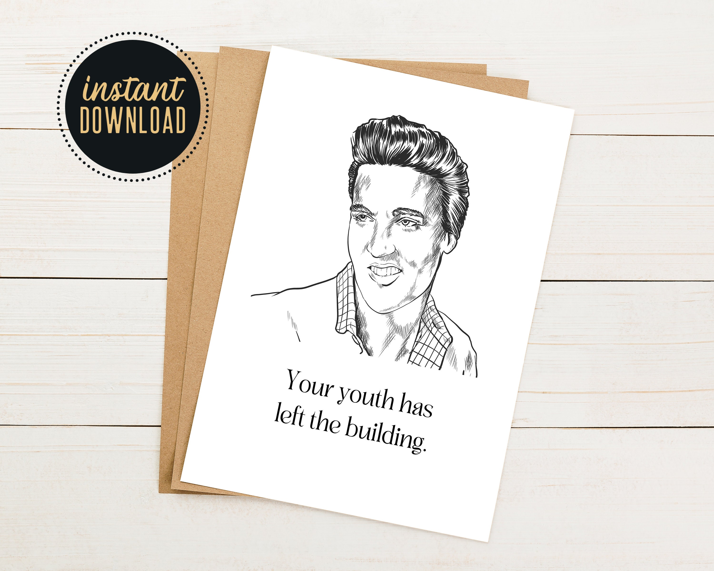 Printable Funny Elvis Birthday Card, DIGITAL DOWNLOAD Birthday Card ...