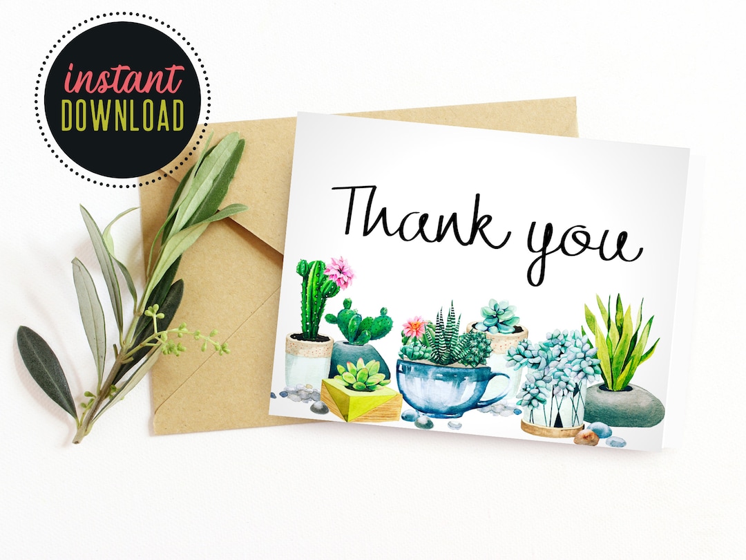 Printable Cactus Thank You Card, INSTANT DOWNLOAD, A2 Folded Greeting ...