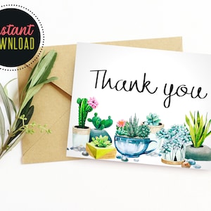 Printable Cactus Thank You Card, INSTANT DOWNLOAD, A2 Folded Greeting ...