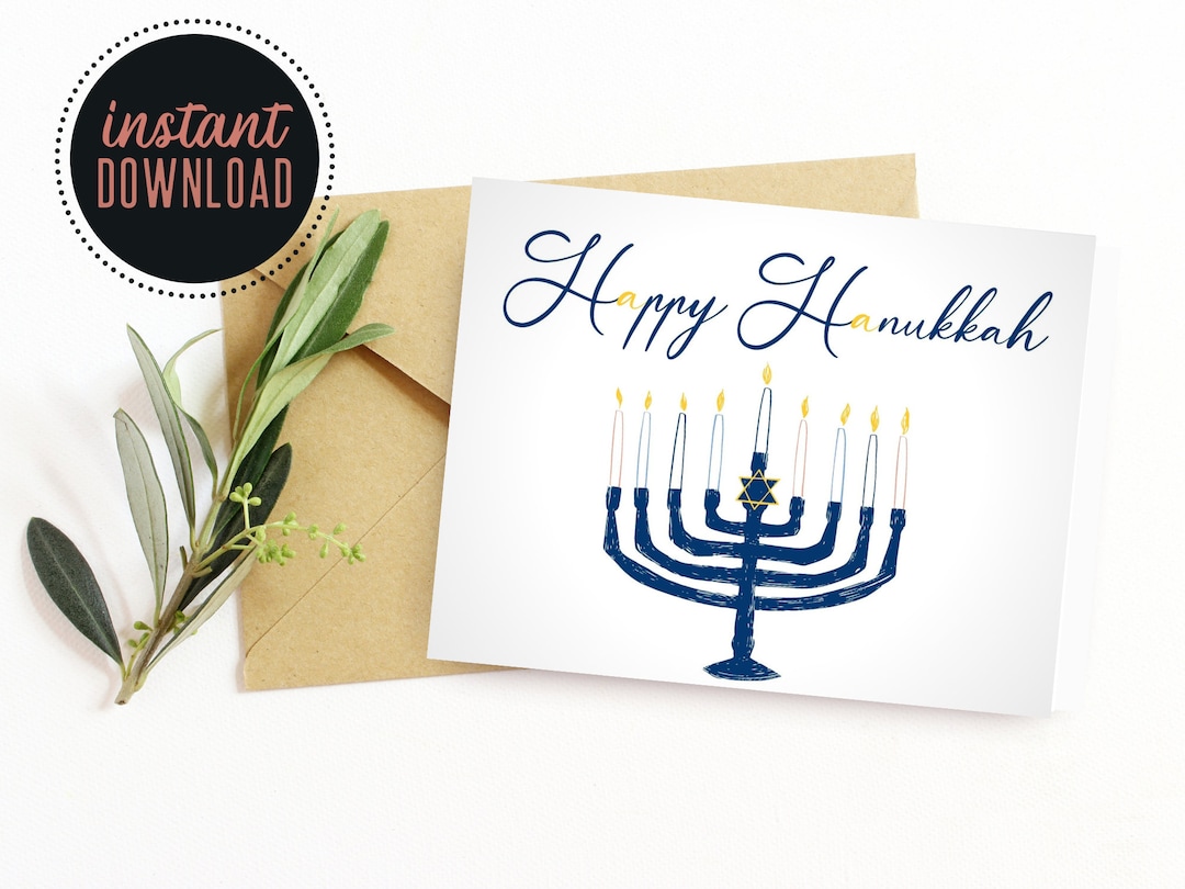 Printable Hanukkah Greeting Card, INSTANT DIGITAL DOWNLOAD, A2 Happy ...
