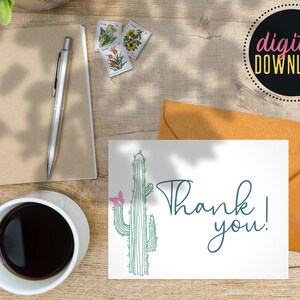 Printable Cactus Thank You Card, INSTANT DOWNLOAD, A2 Folded Greeting ...