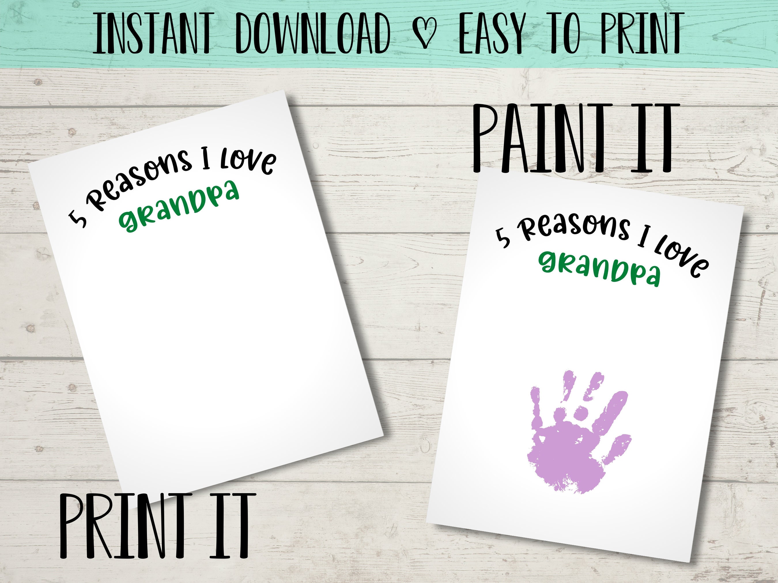 Toddler Grandpa Handprint Footprint Art Project Craft Bundle, Printable ...