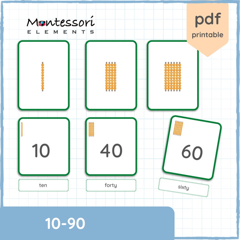Montessori Maths - 10-90 Cards, Sequin Board, Montessori Prints, Golden ...