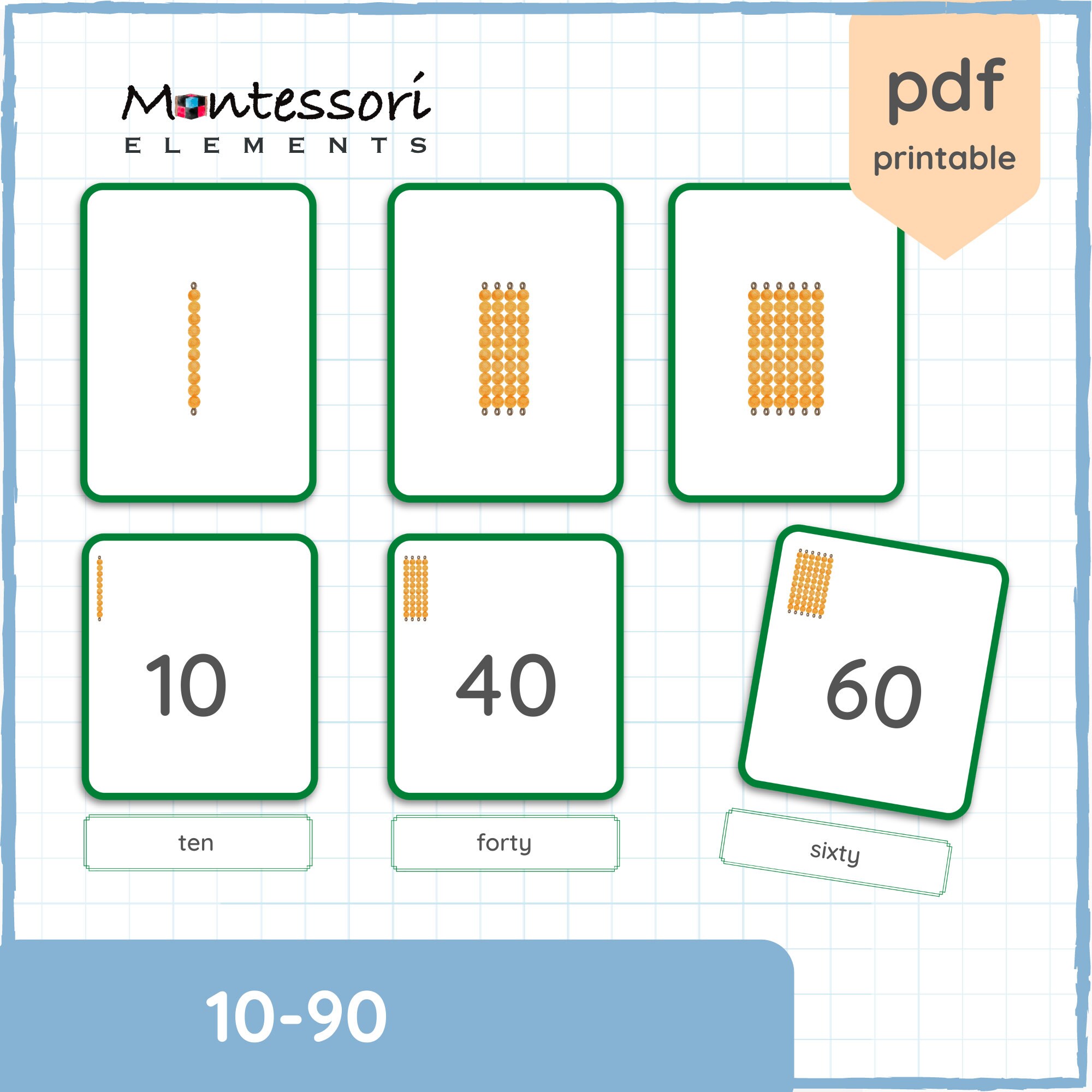 Montessori Maths - 10-90 Cards, Sequin Board, Montessori Prints, Golden ...