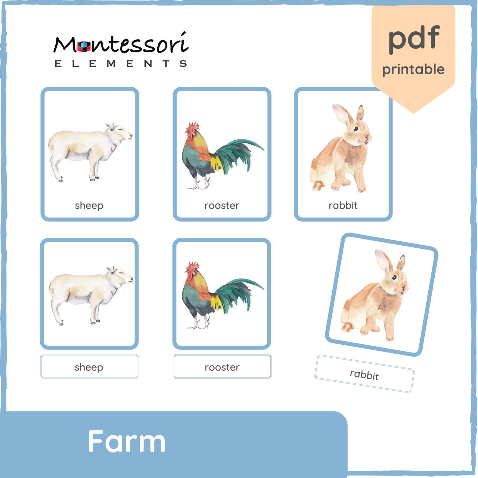 FARM ANIMALS Montessori Cards Three Part Cards Nomenclature | Etsy