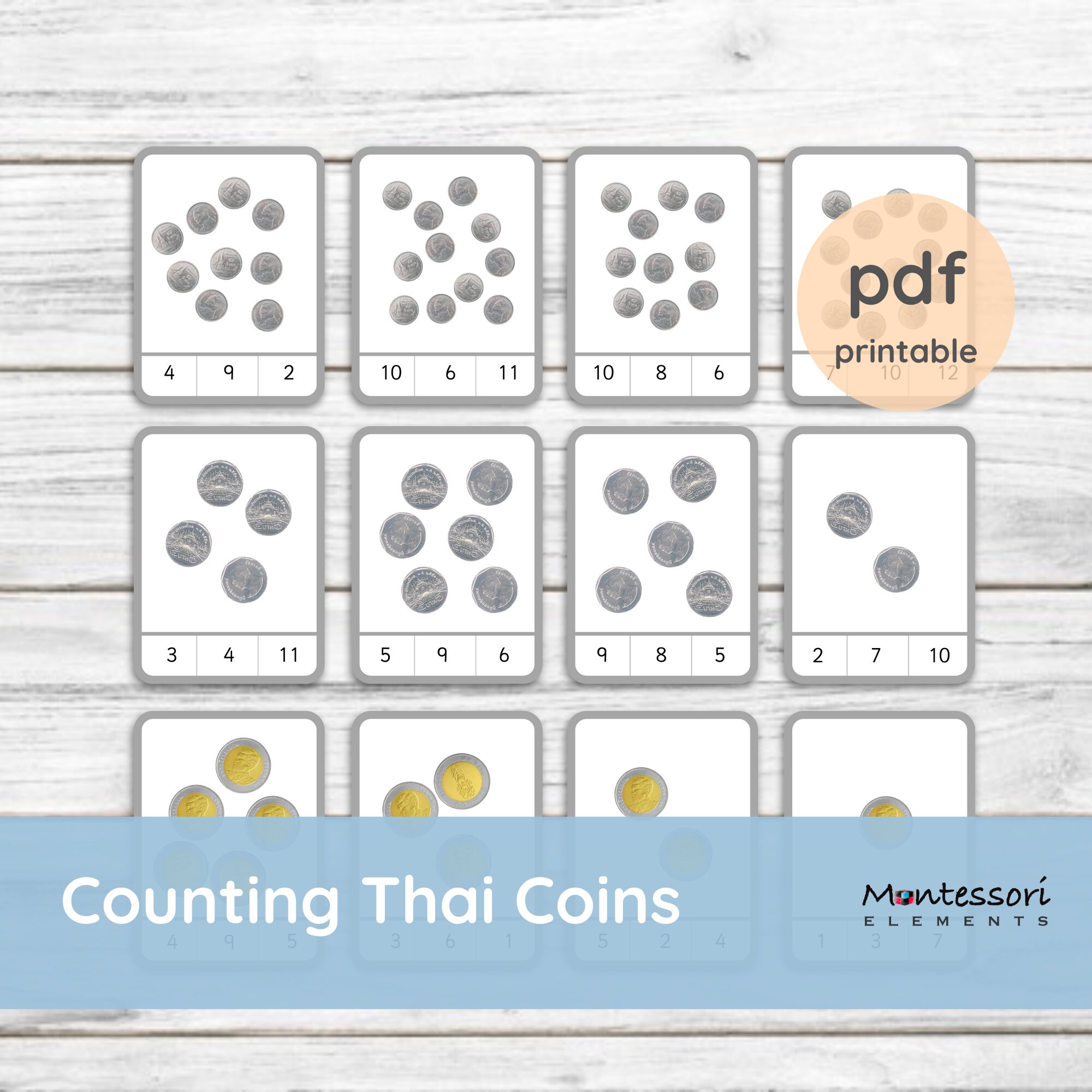 COUNTING COINS Clip Cards, Montessori Maths, Number Cards, Learning ...
