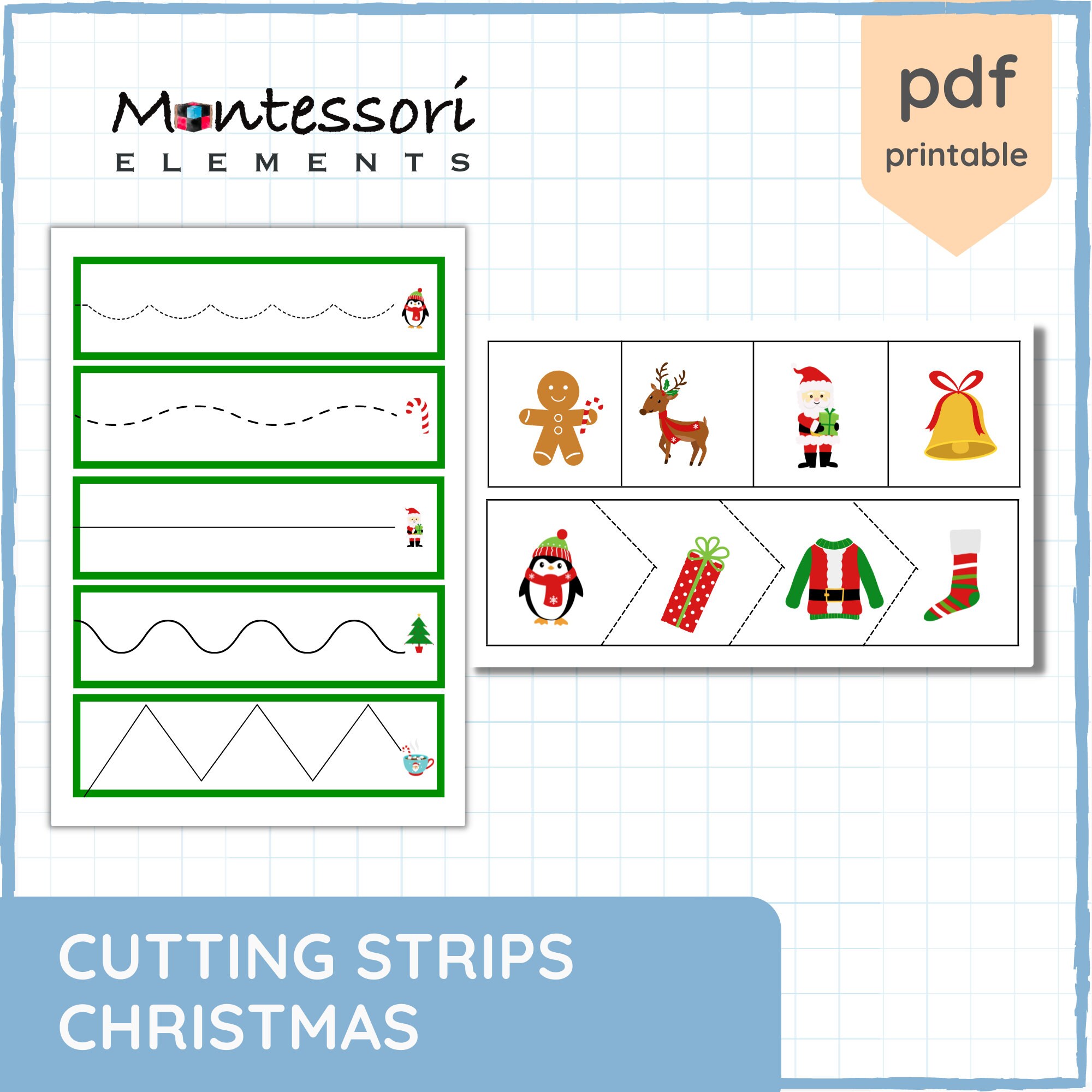 CHRISTMAS Cutting Strips, Christmas Theme, Homeschool, Montessori ...