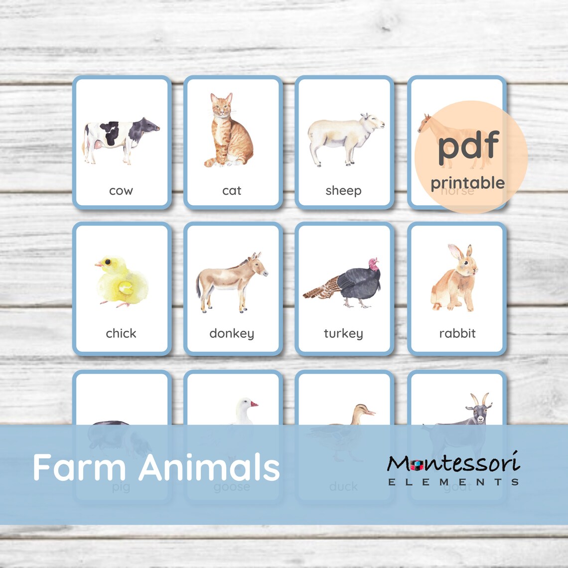 FARM ANIMALS Montessori Cards, Three Part Cards, Nomenclature Cards ...