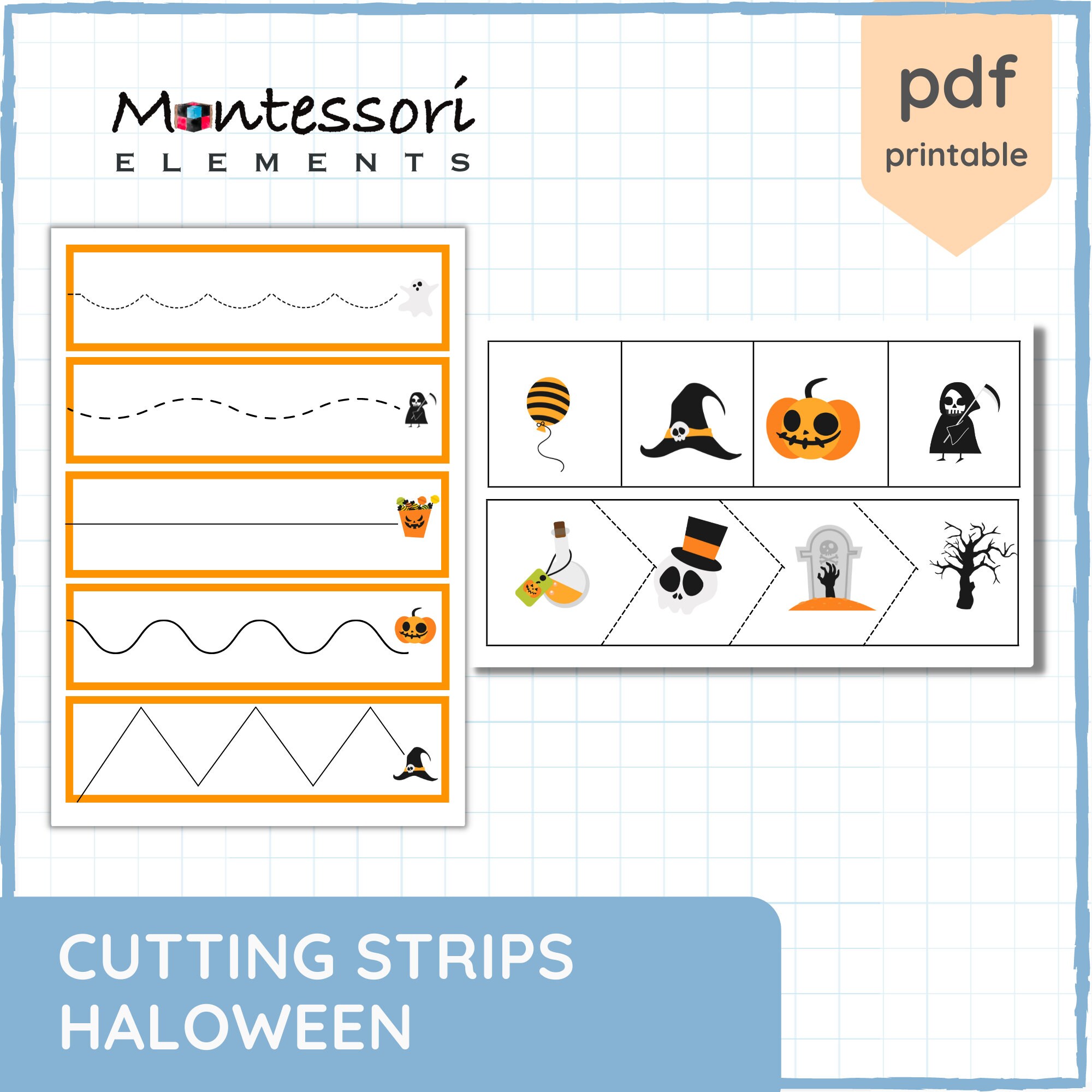 HALLOWEEN Cutting Strips, Montessori Cutting Activity, Scissors ...