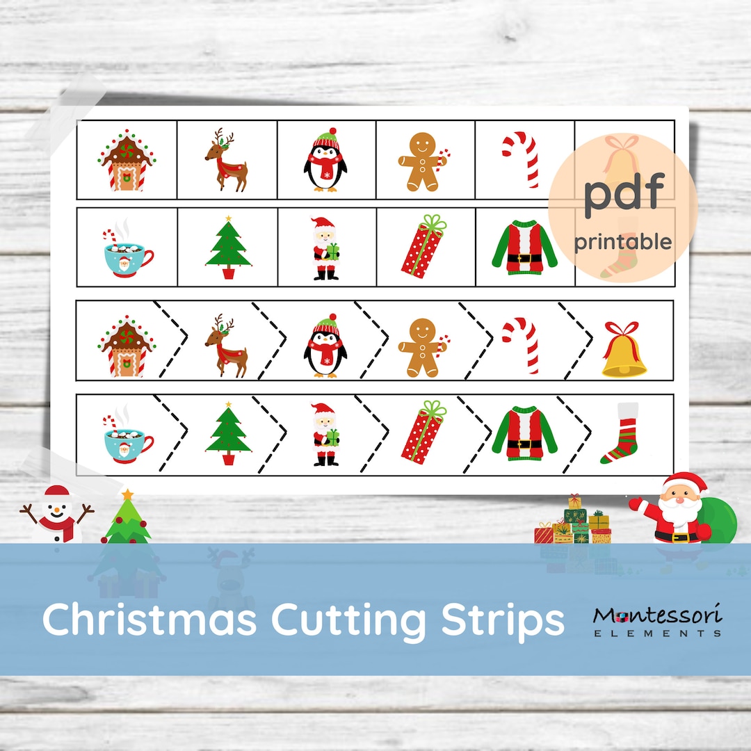 CHRISTMAS Cutting Strips, Christmas Theme, Homeschool, Montessori ...