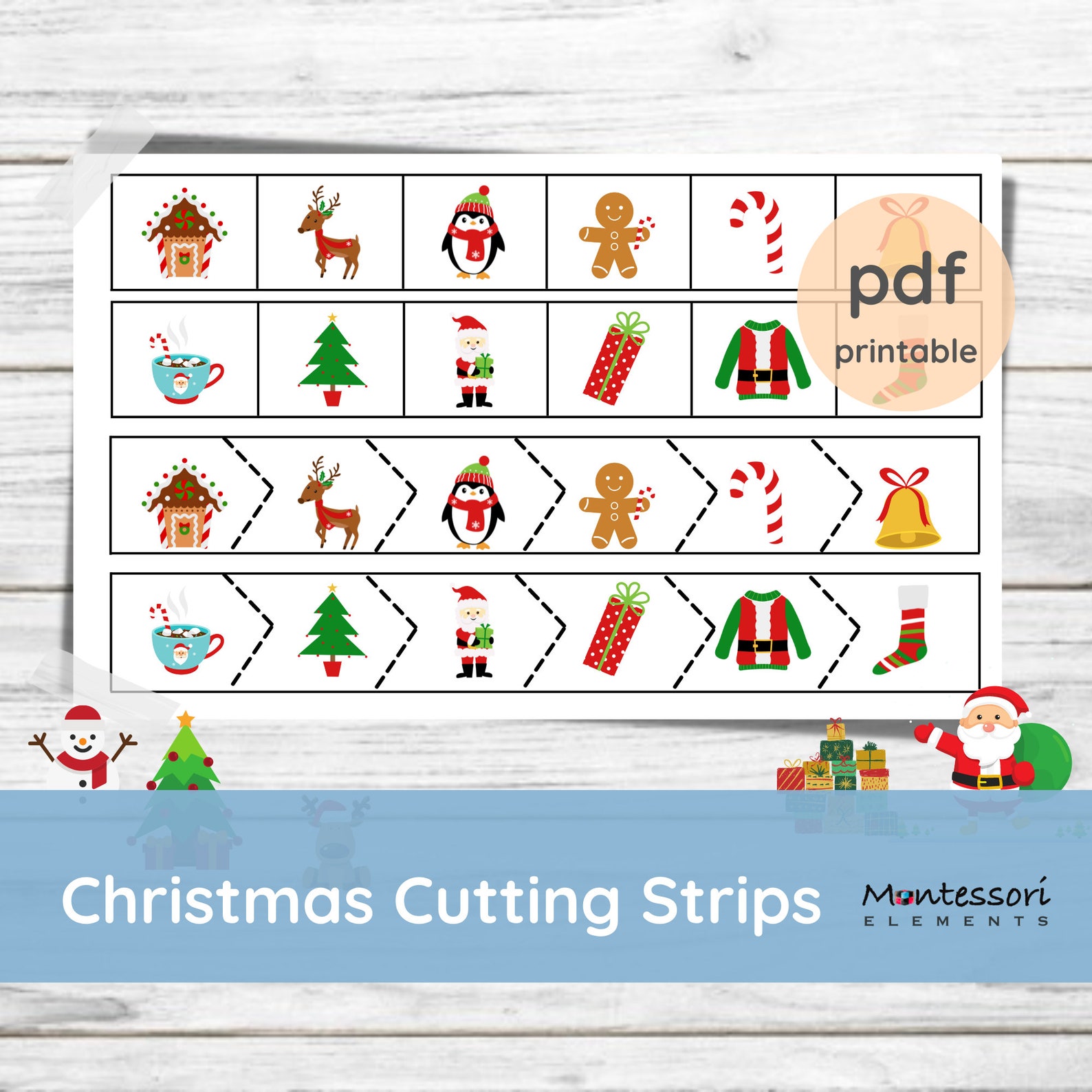 CHRISTMAS Cutting Strips, Christmas Theme, Homeschool, Montessori ...