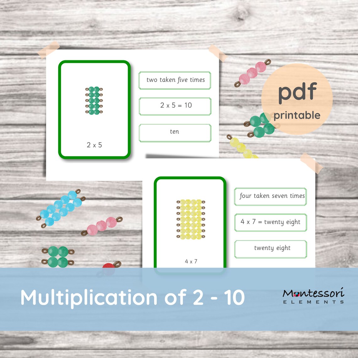 MULTIPLICATION - Montessori Maths Cards, Three Part Cards, Montessori ...