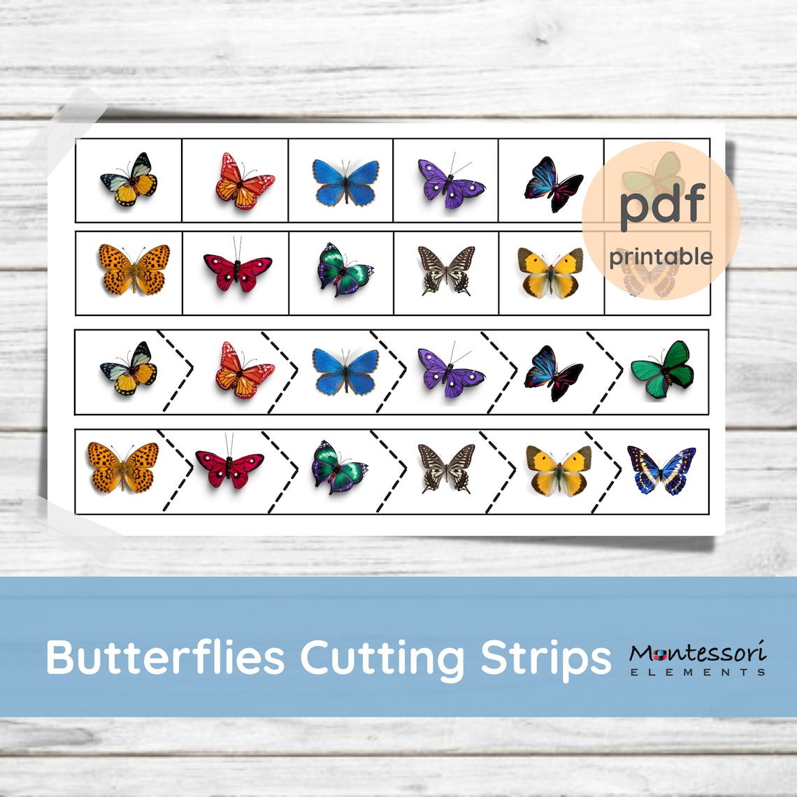 BUTTERFLIES Cutting Strips, Montessori Cutting Activity, Scissors ...