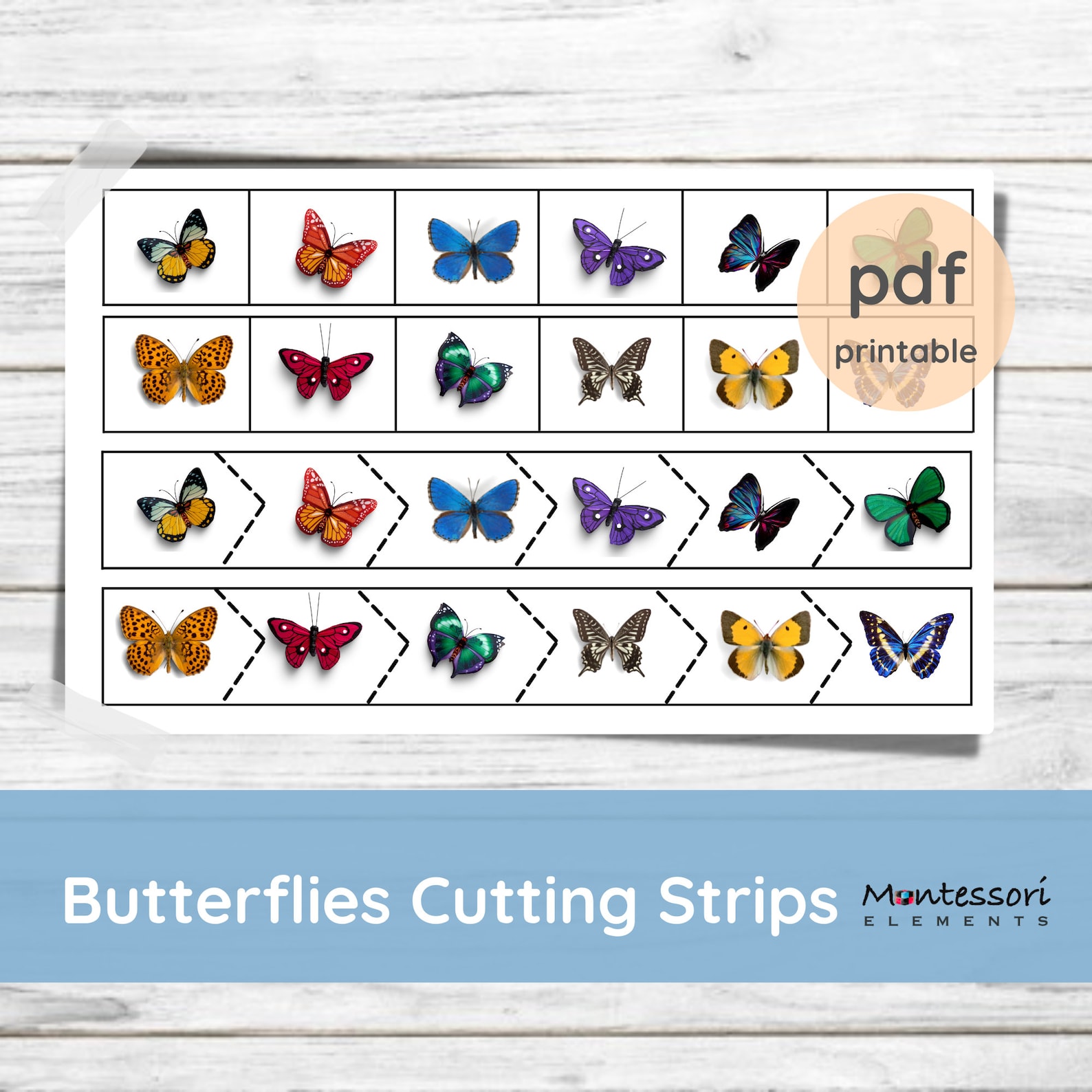 BUTTERFLIES Cutting Strips, Montessori Cutting Activity, Scissors ...