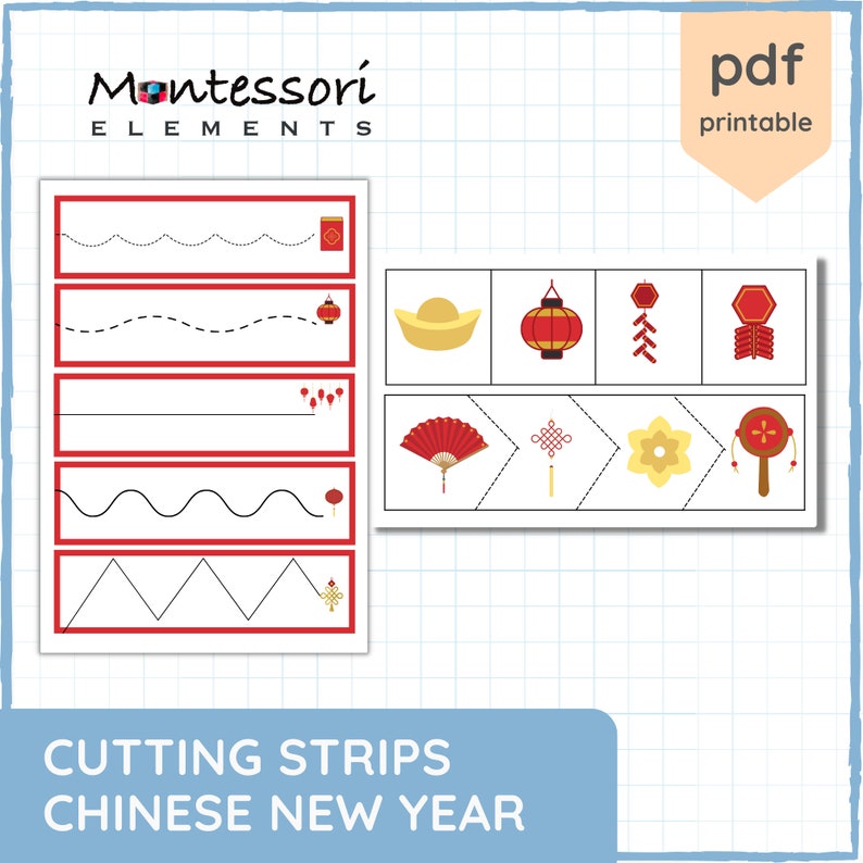 CHINESE New Year Cutting Strips, CNY Theme, Montessori Cutting Activity ...