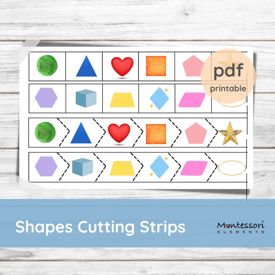SHAPES Cutting Strips, Shapes Theme, Montessori Cutting Activity ...