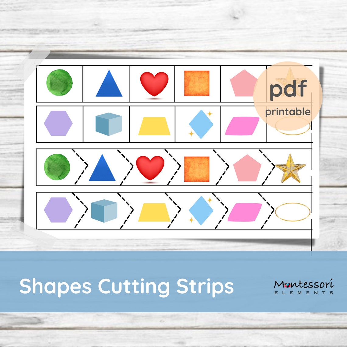 SHAPES Cutting Strips, Shapes Theme, Montessori Cutting Activity ...