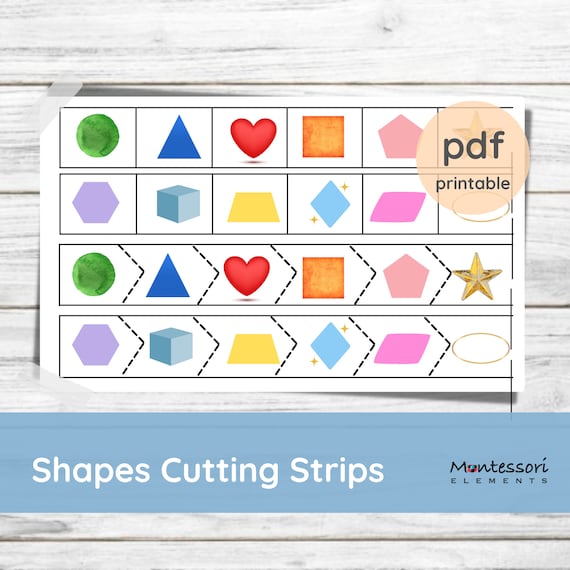 SHAPES Cutting Strips Shapes theme Montessori Cutting | Etsy