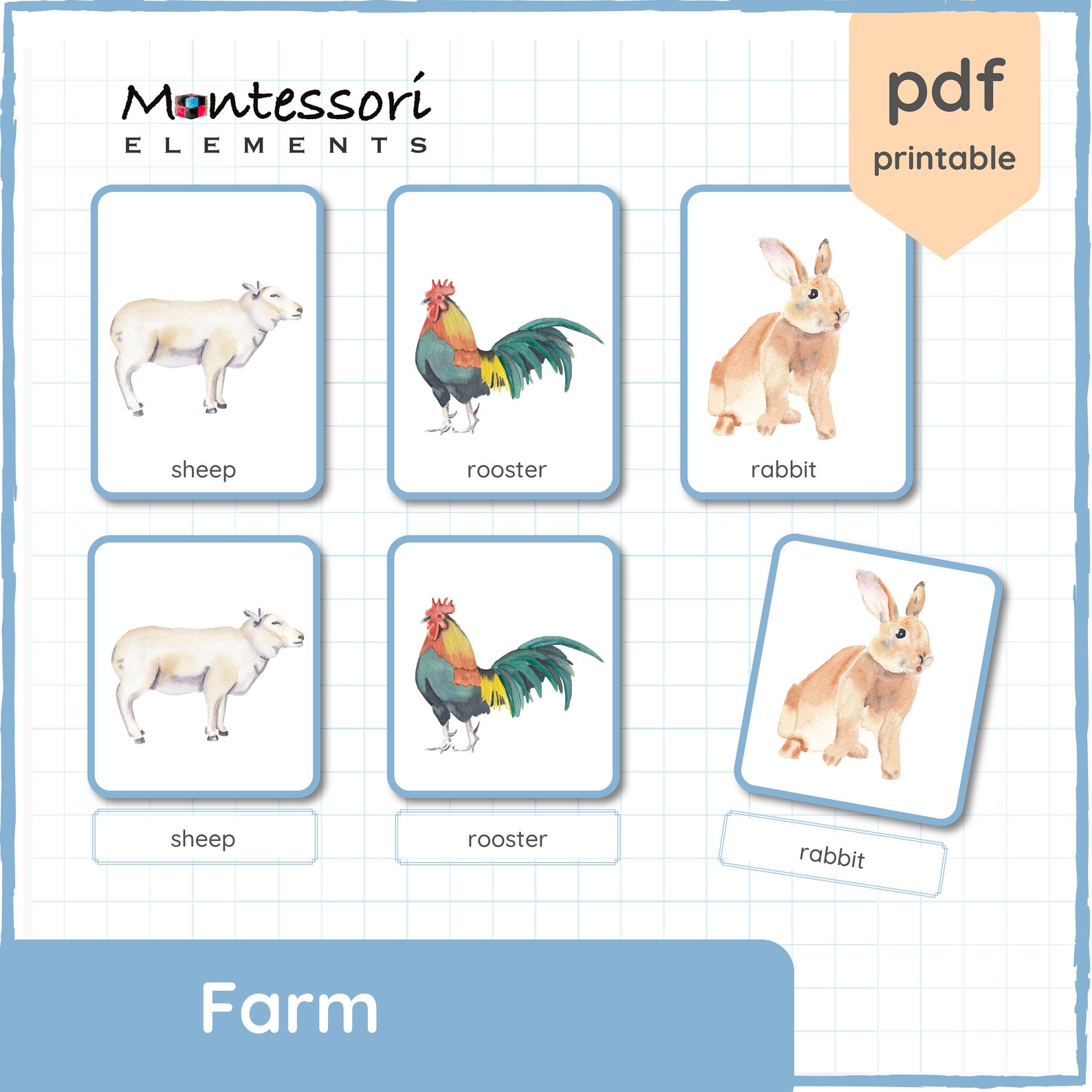 FARM ANIMALS Montessori Cards, Three Part Cards, Nomenclature Cards ...