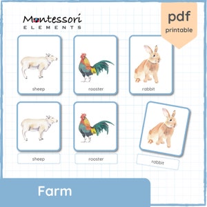 FARM ANIMALS Montessori Cards, Three Part Cards, Nomenclature Cards ...