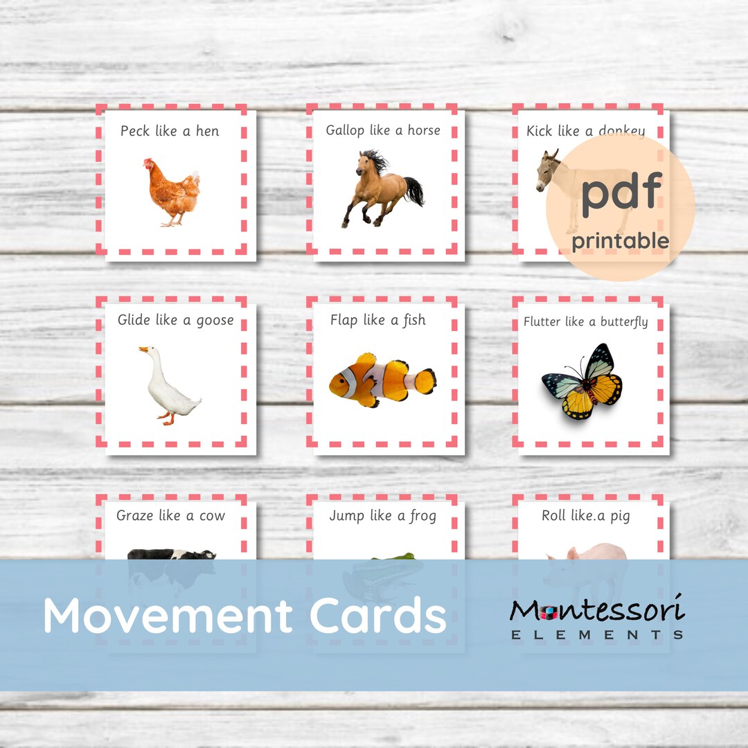 ANIMALS MOVEMENT CARDS - Montessori Cards - Montessori Prints ...