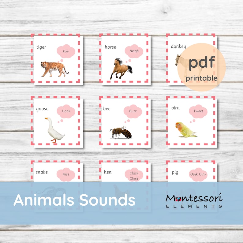 ANIMAL SOUNDS - Montessori Cards - Montessori Prints - Montessori ...
