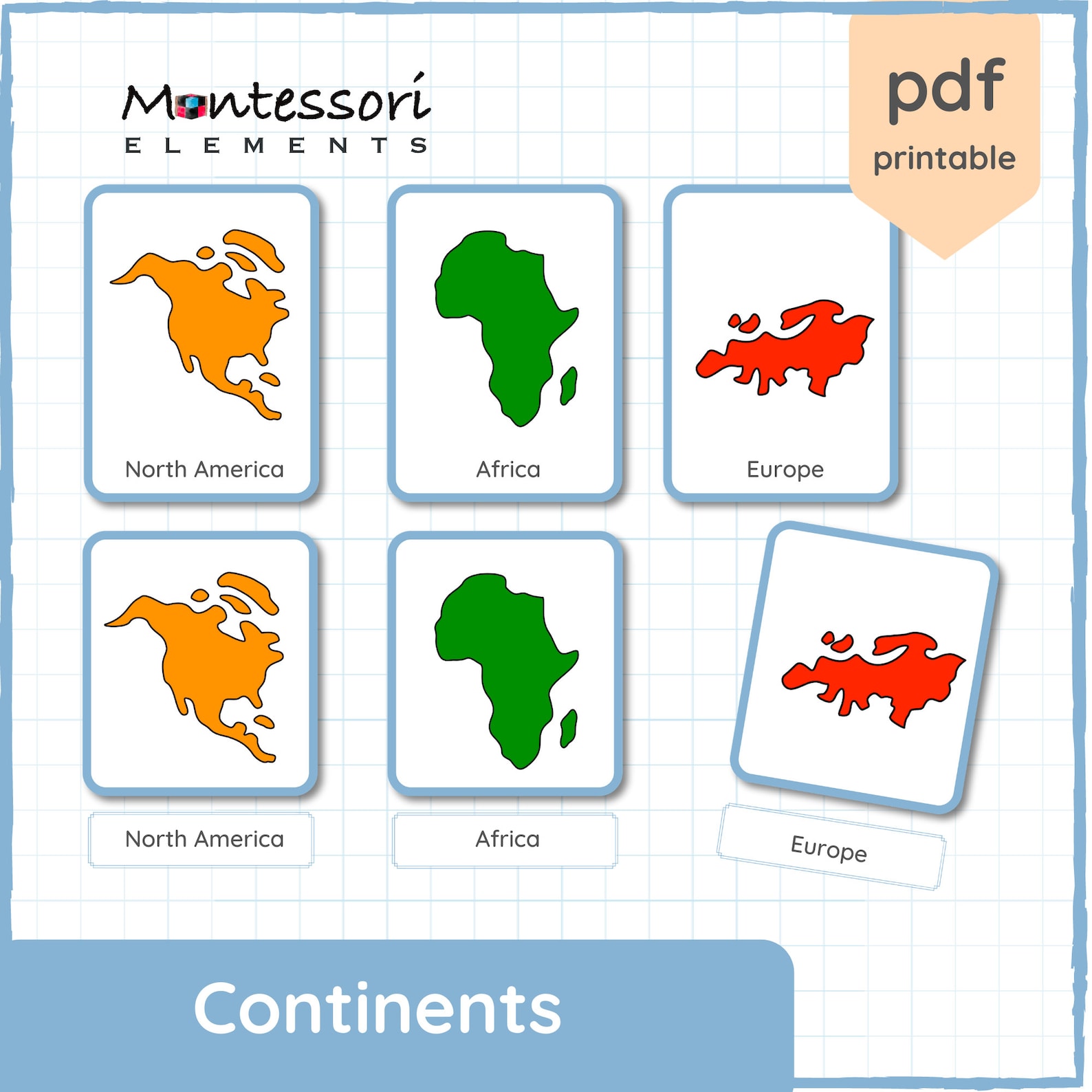 CONTINENTS Montessori Cards, Three Part Cards, Nomenclature Cards ...