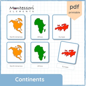 CONTINENTS Montessori Cards, Three Part Cards, Nomenclature Cards ...