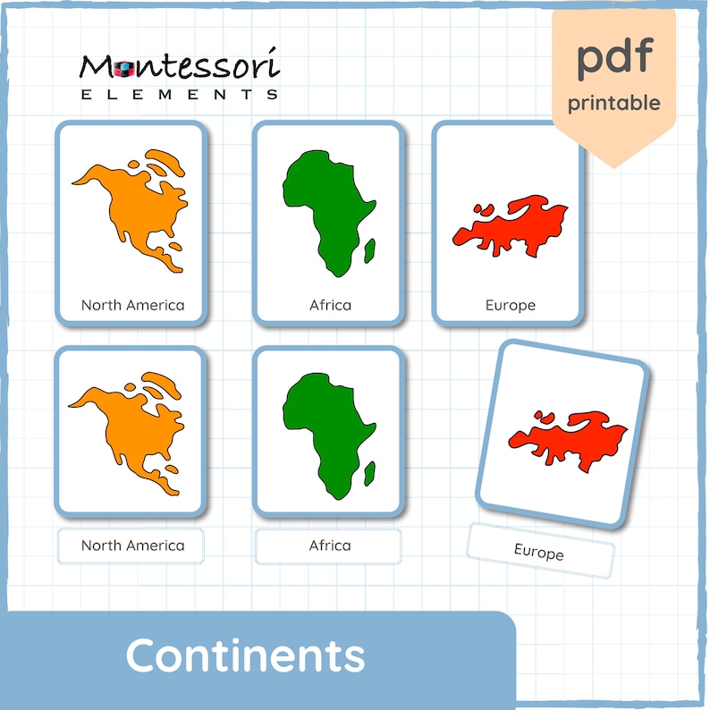 CONTINENTS Montessori Cards, Three Part Cards, Nomenclature Cards ...