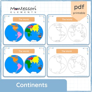 CONTINENTS Montessori Cards, Three Part Cards, Nomenclature Cards ...
