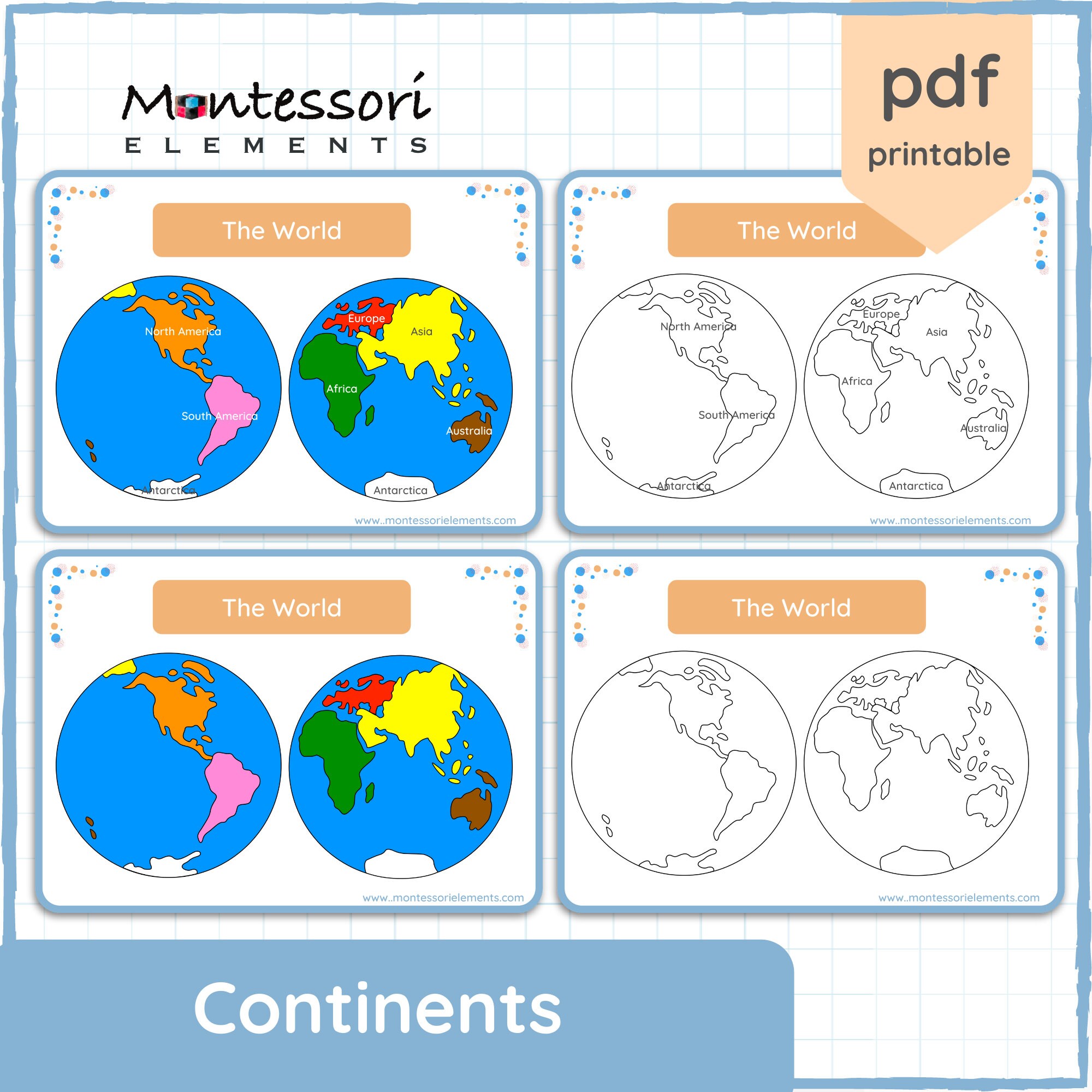 CONTINENTS Montessori Cards, Three Part Cards, Nomenclature Cards ...