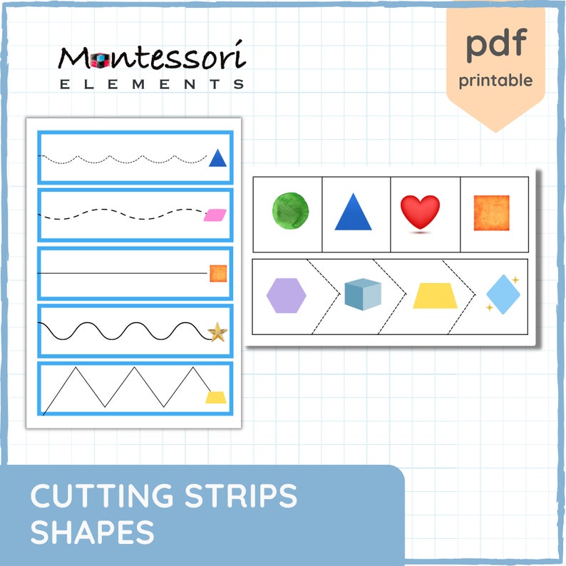 SHAPES Cutting Strips, Shapes Theme, Montessori Cutting Activity ...