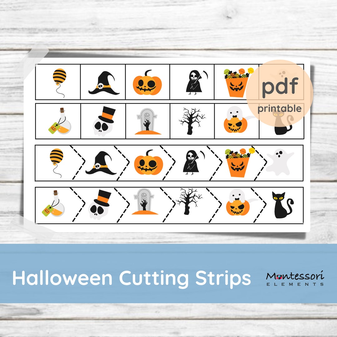 HALLOWEEN Cutting Strips, Montessori Cutting Activity, Scissors ...
