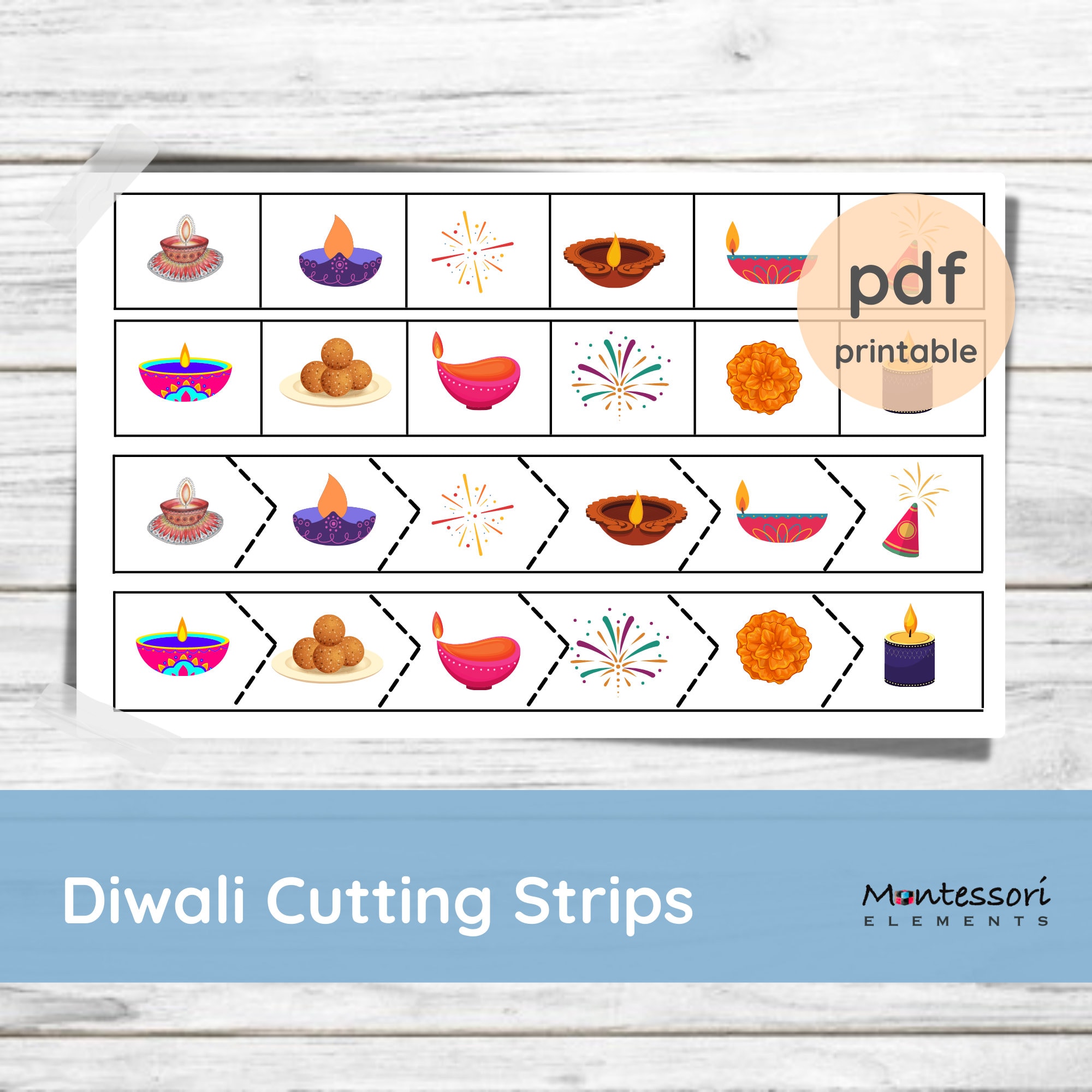 DIWALI Cutting Strips, Indian Theme, Montessori Cutting Activity ...
