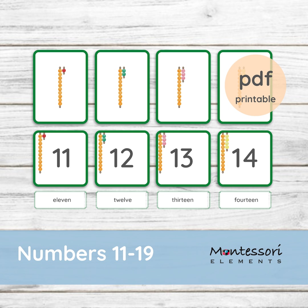 Montessori Maths - 11-19 Cards, Sequin Board, Montessori Prints, Golden ...