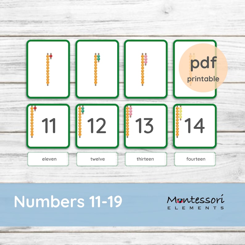 Montessori Maths - 11-19 Cards, Sequin Board, Montessori Prints, Golden ...