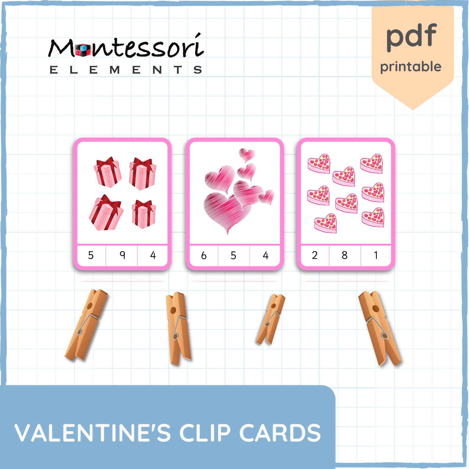 Valentine's Clip Cards Montessori Maths Number Cards - Etsy
