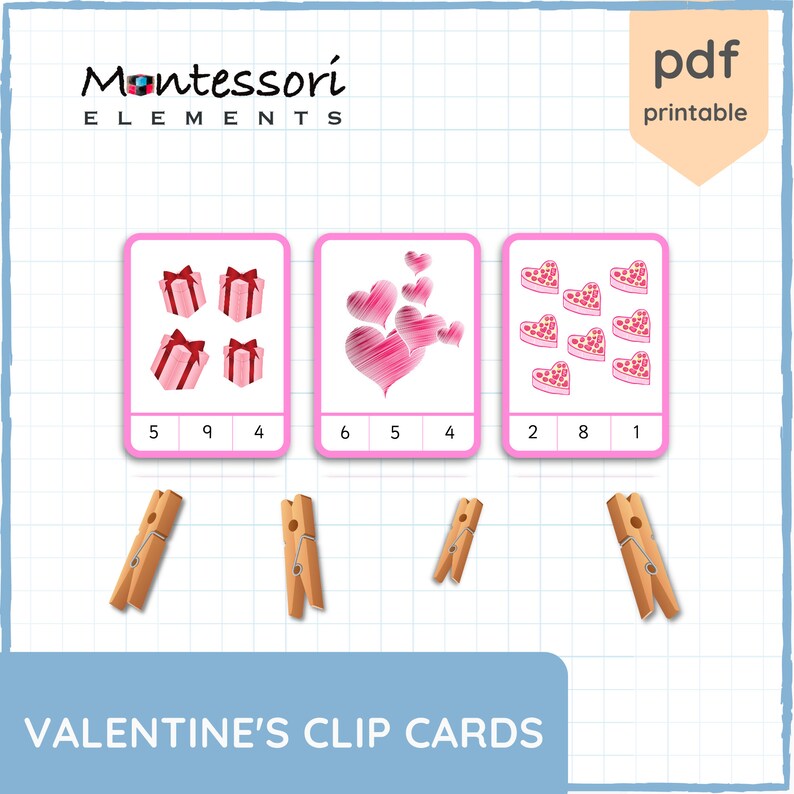 Valentine's Clip Cards, Montessori Maths, Number Cards, Learning ...