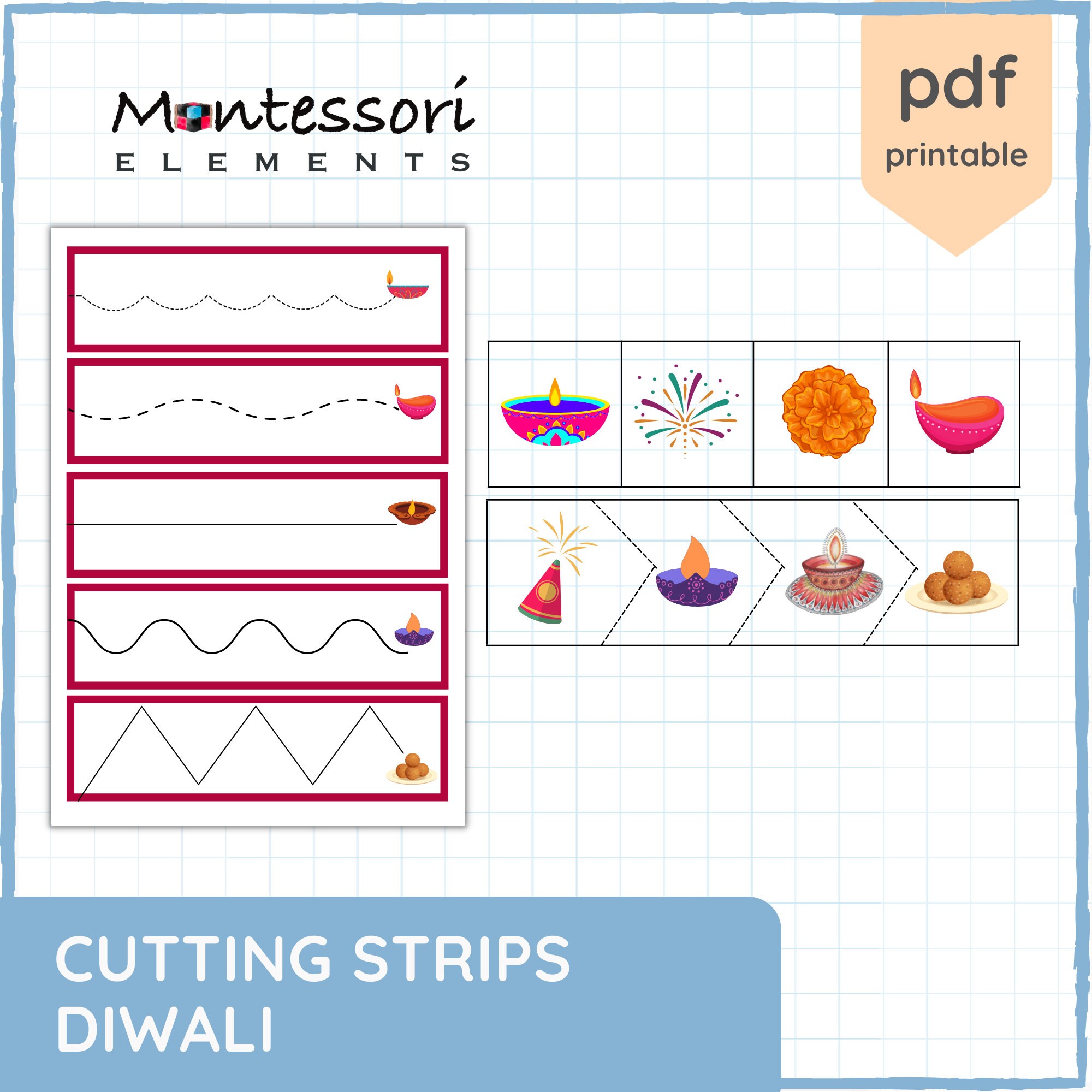 DIWALI Cutting Strips, Indian Theme, Montessori Cutting Activity ...