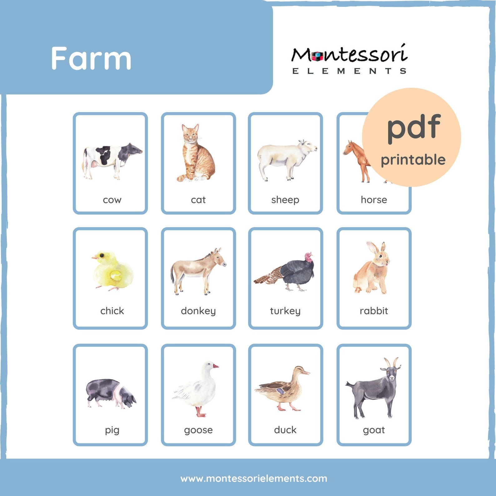 FARM ANIMALS Montessori Cards Three Part Cards Nomenclature | Etsy
