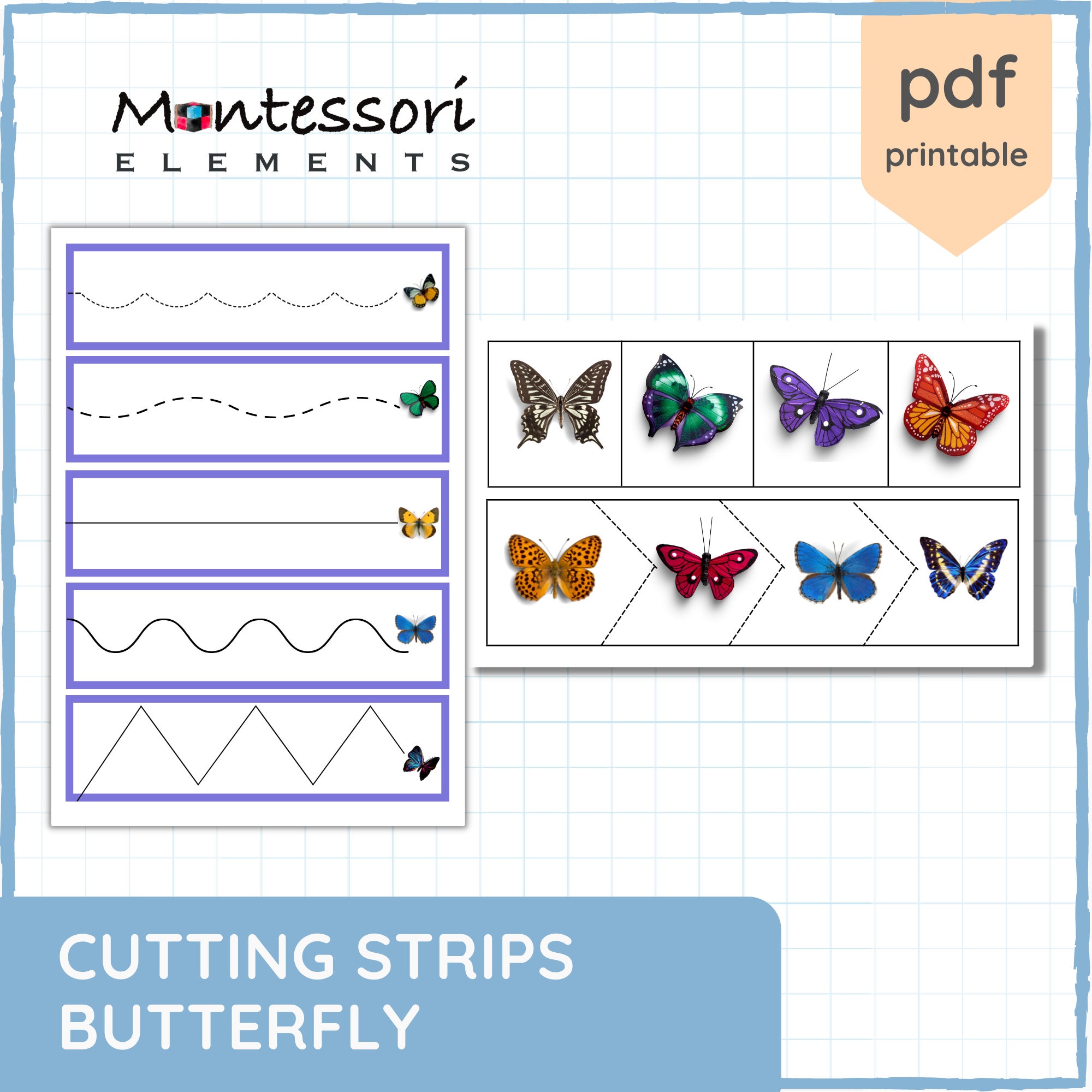 BUTTERFLIES Cutting Strips, Montessori Cutting Activity, Scissors ...